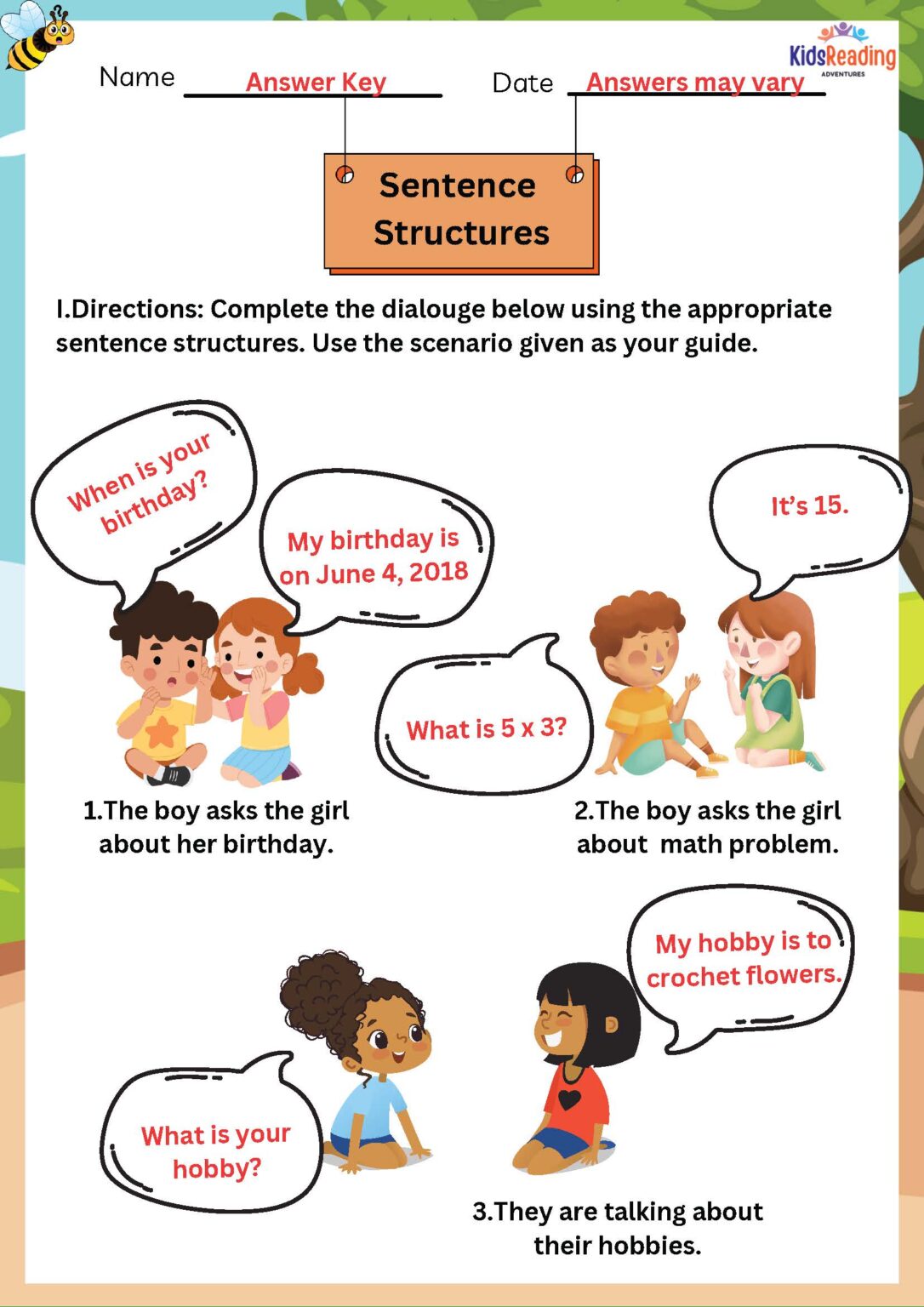 English ELA: Sentence Structures (PDF) – Kids Reading Adventures