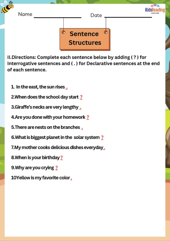 English ELA: Sentence Structures (PDF) - Kids Reading AdventuresKids ...